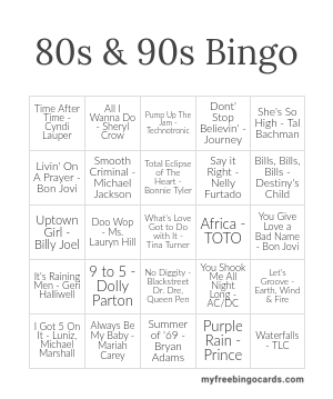 80s & 90s Bingo