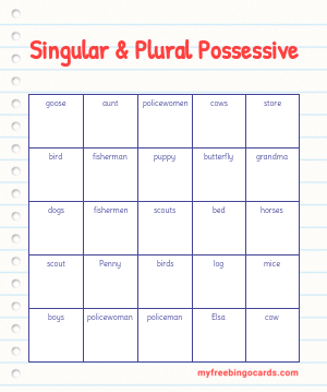 Singular & Plural Possessive Bingo