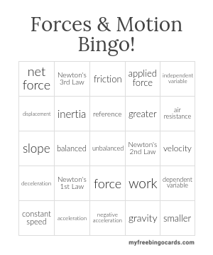 Forces & Motion Bingo!
