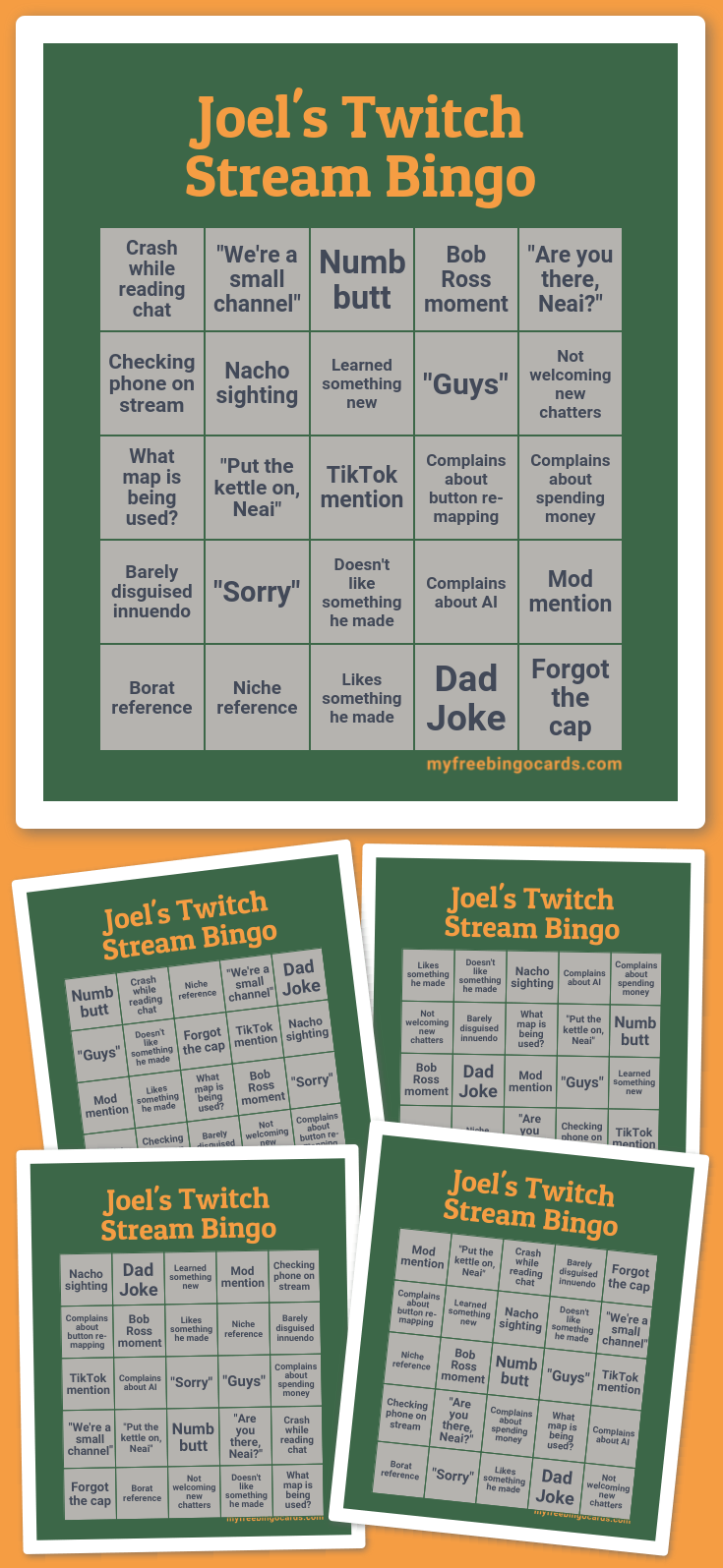 Virtual Joel's Twitch Stream Bingo