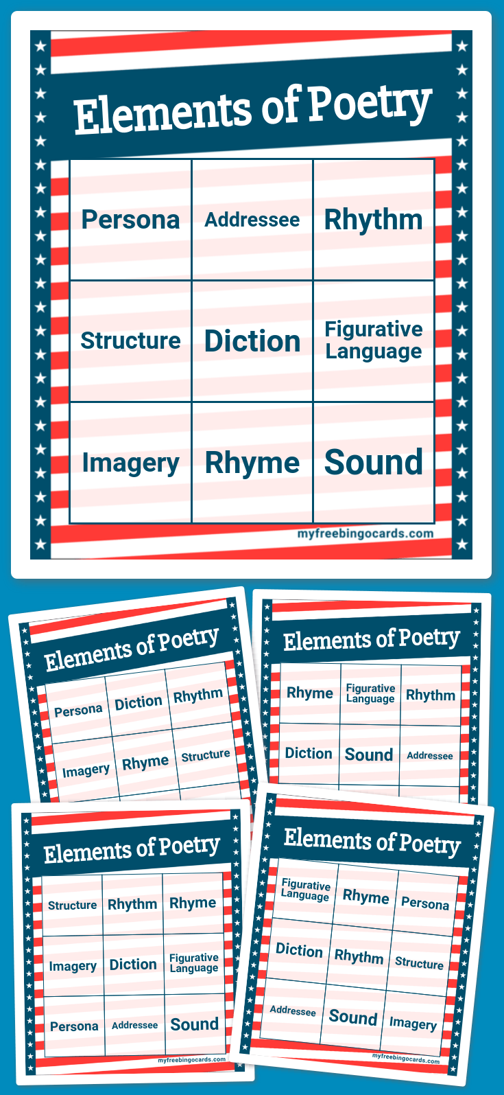 Virtual Elements of Poetry Bingo
