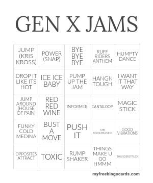 GEN X JAMS BINGO