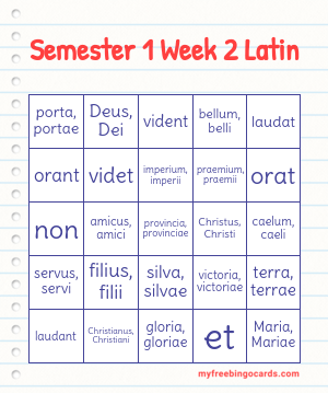 Semester 1 Week 2 Latin Bingo