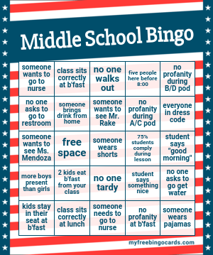 Middle School Bingo