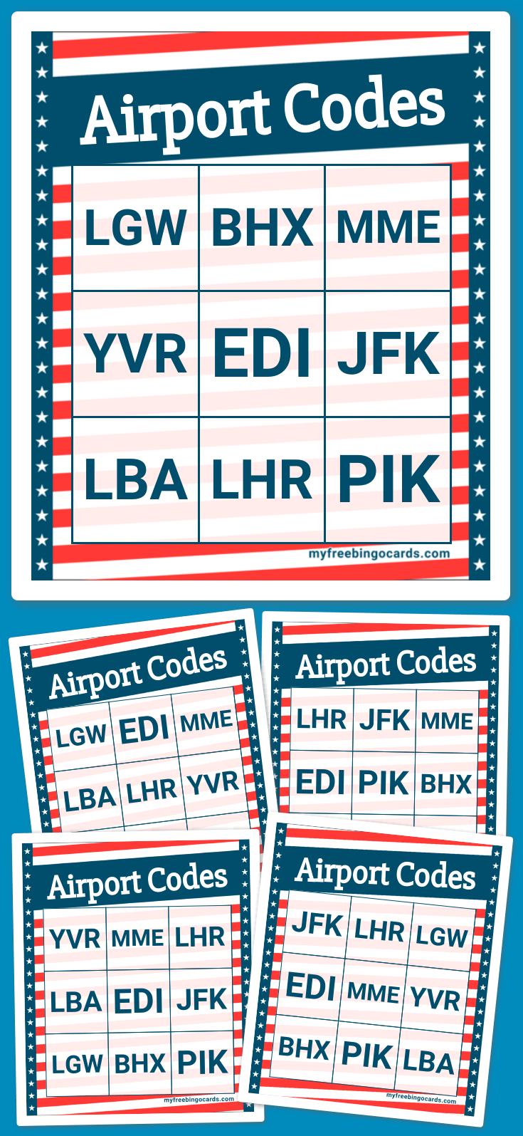 Virtual Airport Codes Bingo