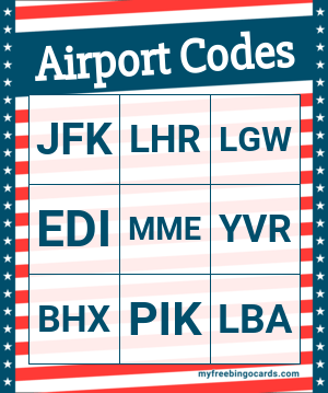 Airport Codes Bingo