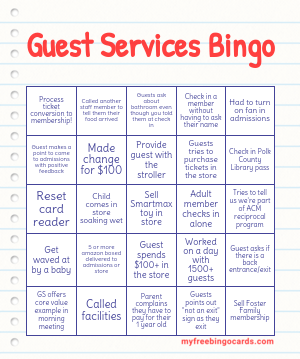 Guest Services Bingo