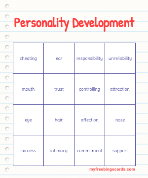 Personality Development Bingo
