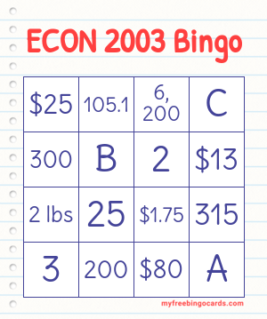 ECON 2003 Bingo