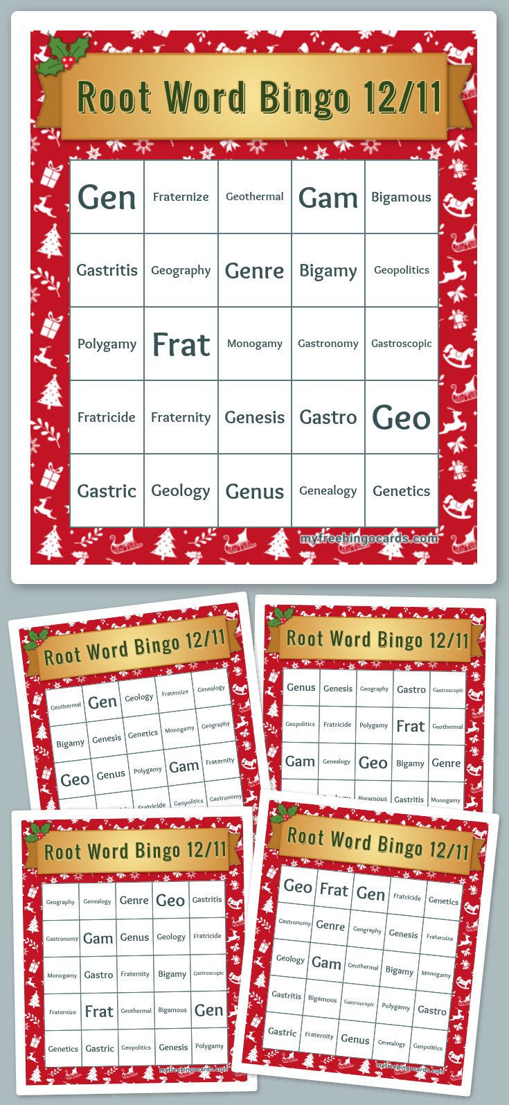 Virtual Root Word Bingo 12/11