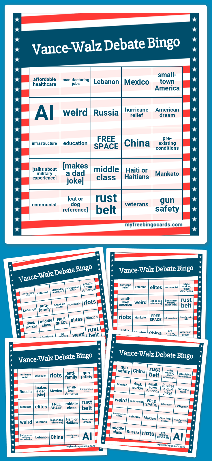 Virtual Vance-Walz Debate Bingo
