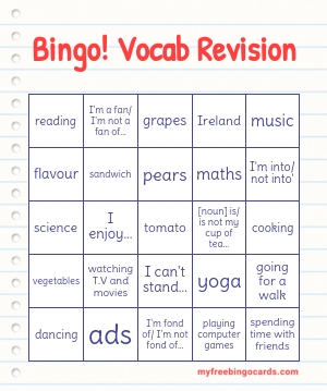 Bingo! Vocab Revision