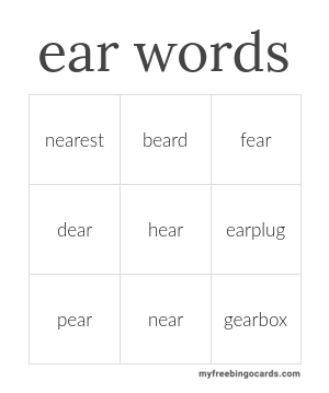 Print 100+ ear words bingo cards