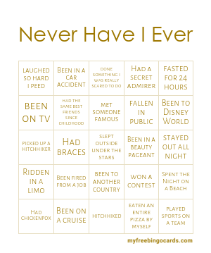 Never Have I Ever Bingo