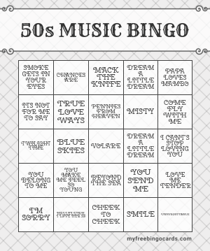 50s MUSIC BINGO