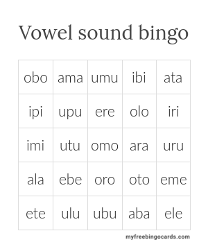 Vowel sound bingo