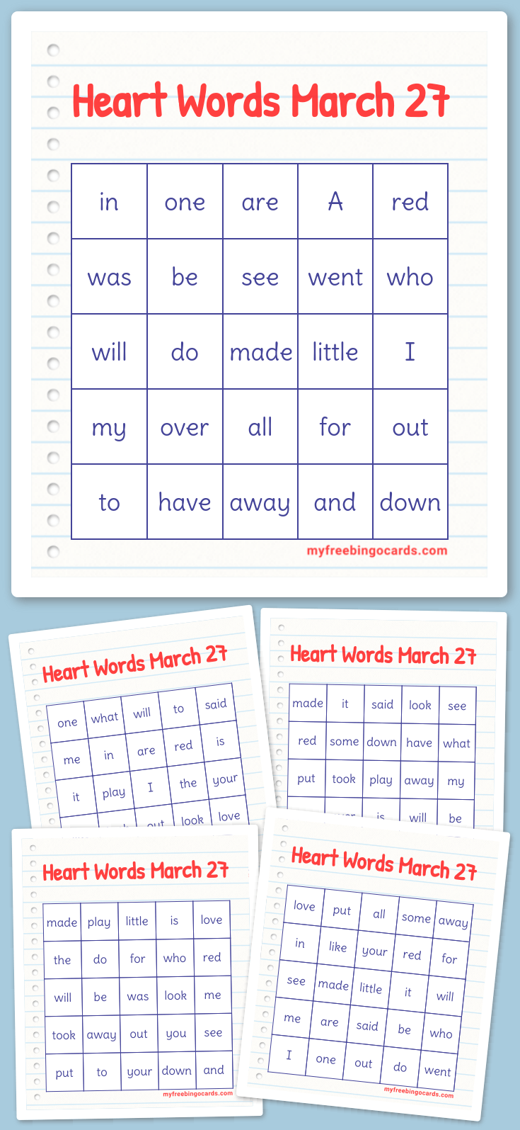 Virtual Heart Words March 27 Bingo