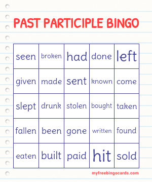 PAST PARTICIPLE BINGO