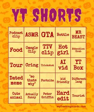 YT SHORTS BINGO