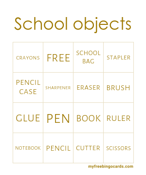 School objects Bingo