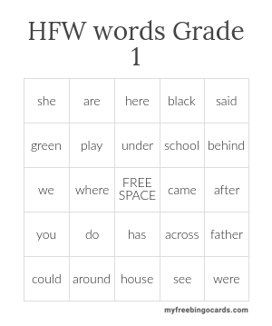 Print 100+ HFW words Grade 1 Bingo Cards