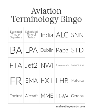 Aviation Terminology Bingo