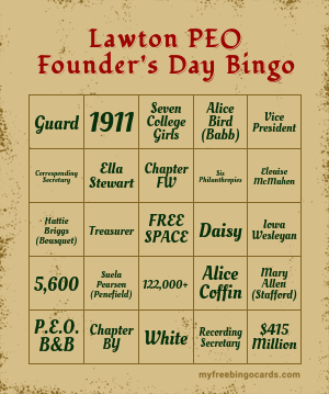 Lawton PEO Founder's Day Bingo