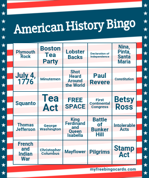 Print 100+ American History Bingo Cards