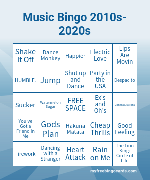 Music Bingo 2010s-2020s