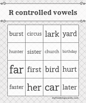 R controlled vowels Bingo