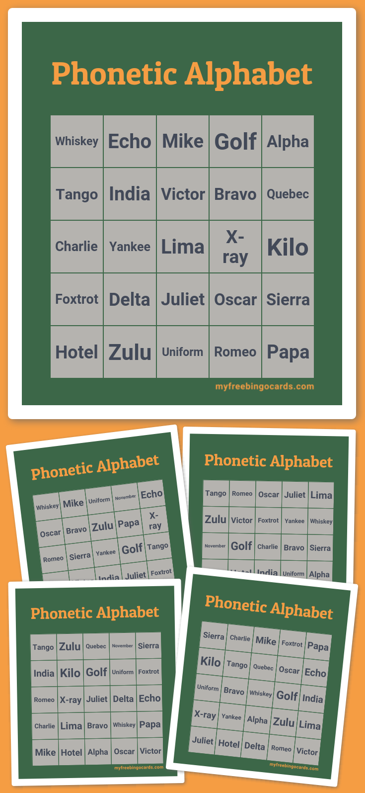 Virtual Phonetic Alphabet Bingo