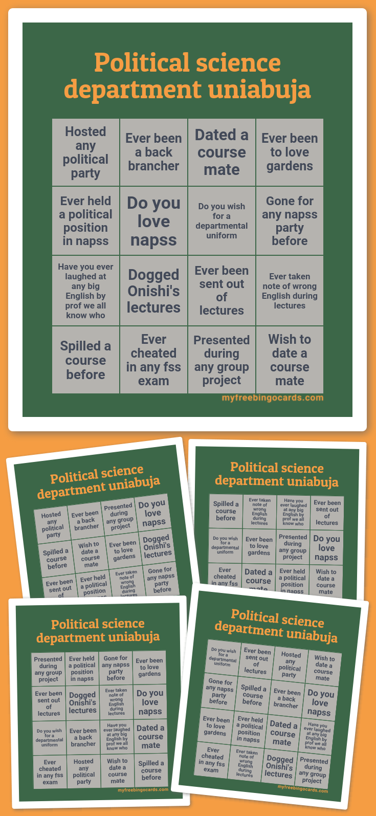 Virtual Political science department uniabuja Bingo