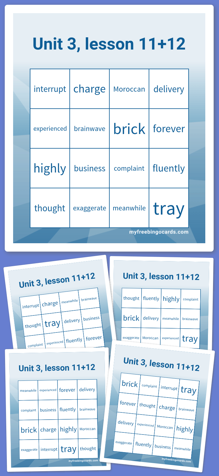 Virtual Unit 3, lesson 11+12 Bingo