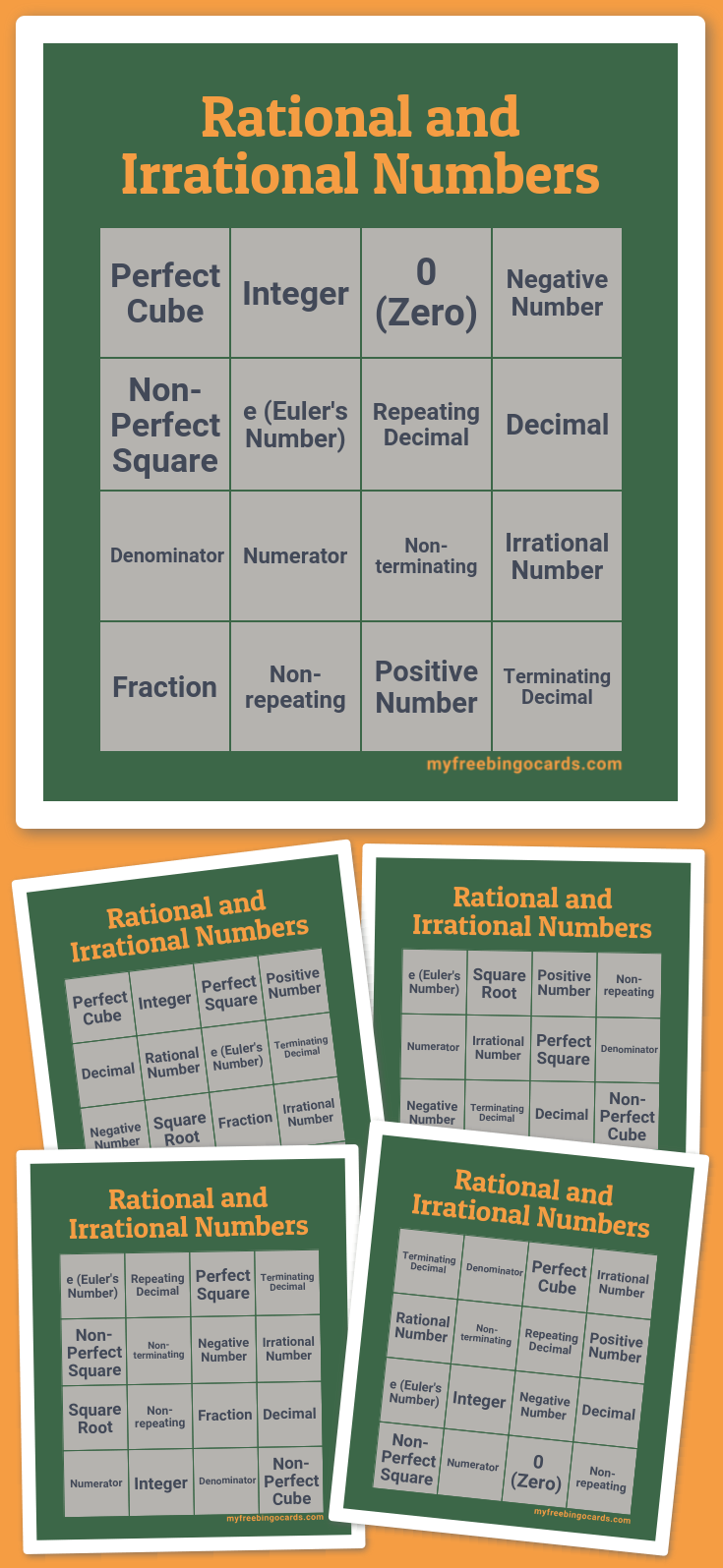 Virtual Rational and Irrational Numbers Bingo