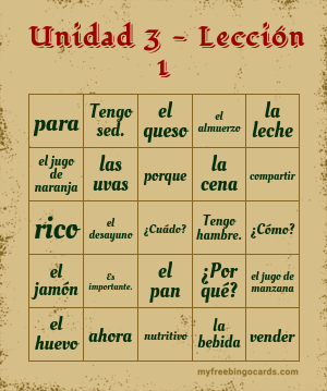 Print 100+ Unidad 3 - Lección 1 Bingo Cards