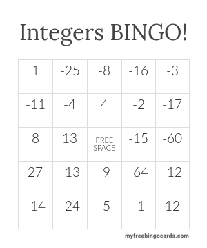 Integers BINGO!