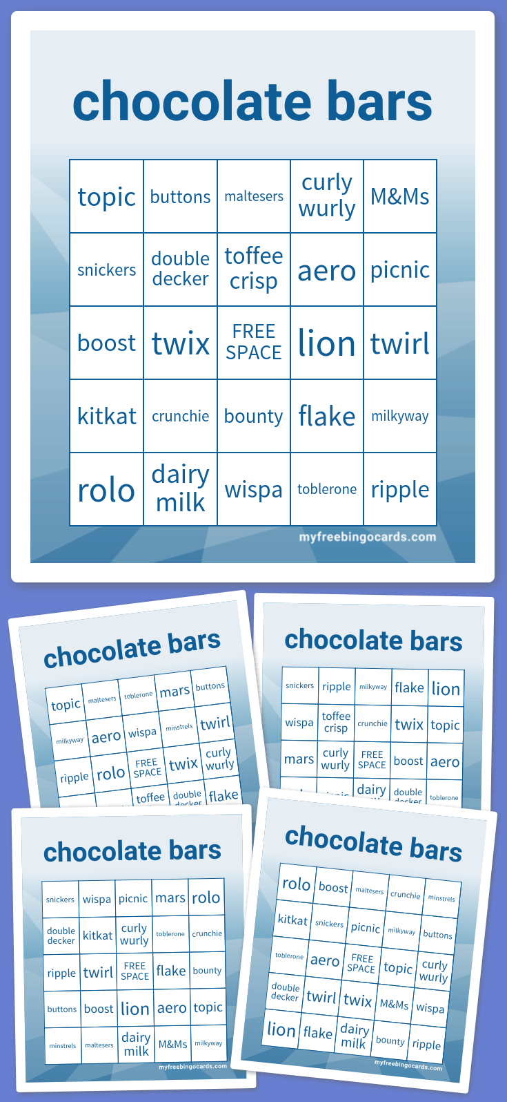 Virtual chocolate bars bingo
