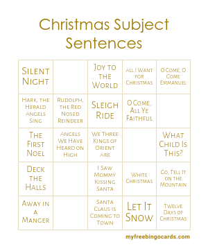 Print 100+ Christmas Subject Sentences Bingo Cards