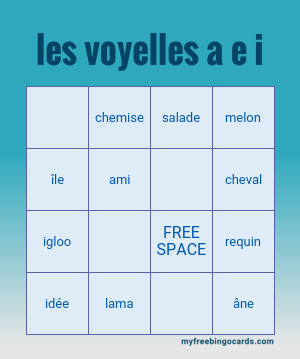 les voyelles a e i bingo