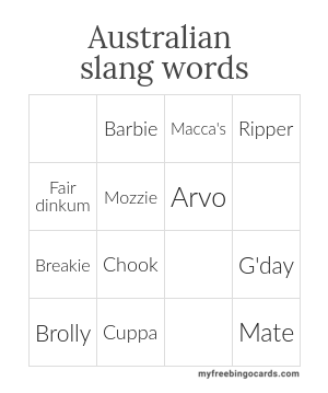 Australian slang words Bingo