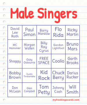 Male Singers Bingo
