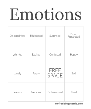 Print 100+ Emotions Bingo Cards