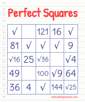 Perfect Squares Bingo