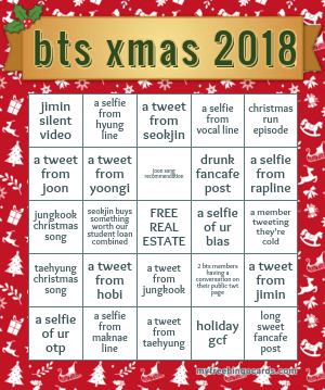 bts xmas 2018 bingo