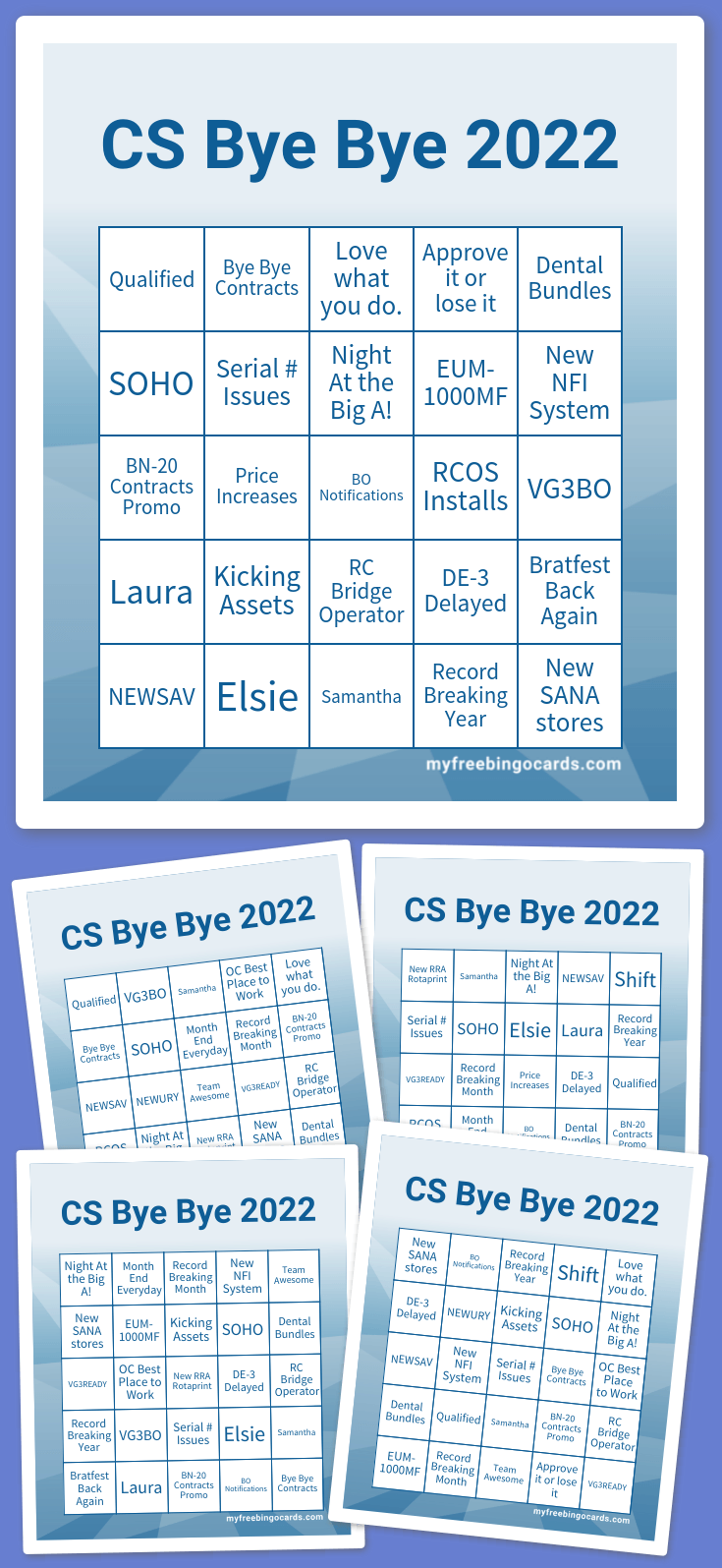 Virtual CS Bye Bye 2022 Bingo