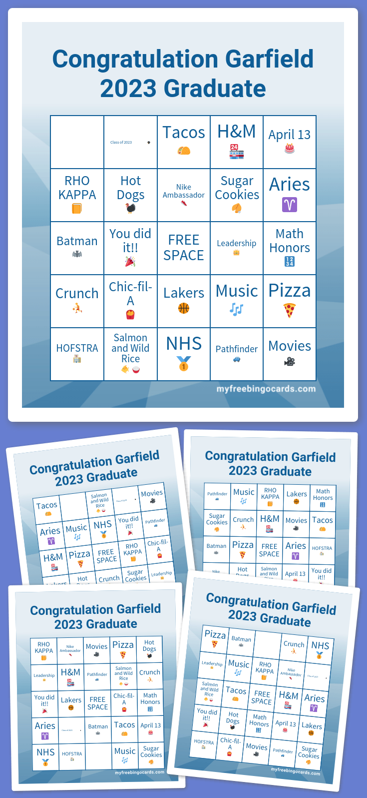 Virtual Congratulation Garfield 2023 Graduate Bingo