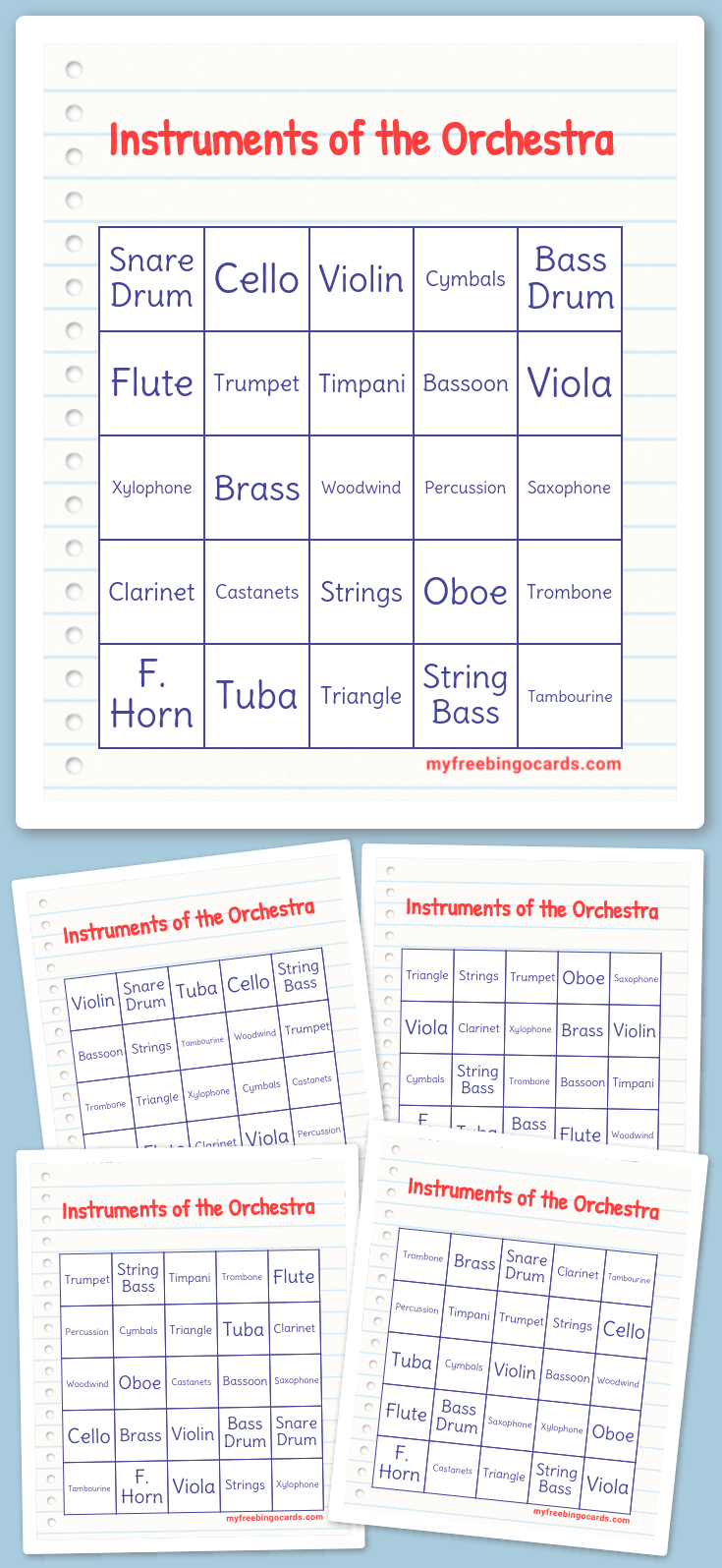 Virtual Instruments of the Orchestra Bingo