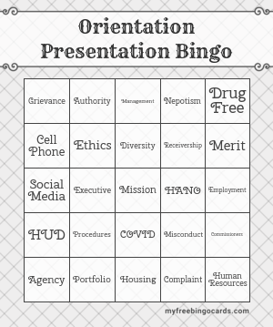 Orientation Presentation Bingo
