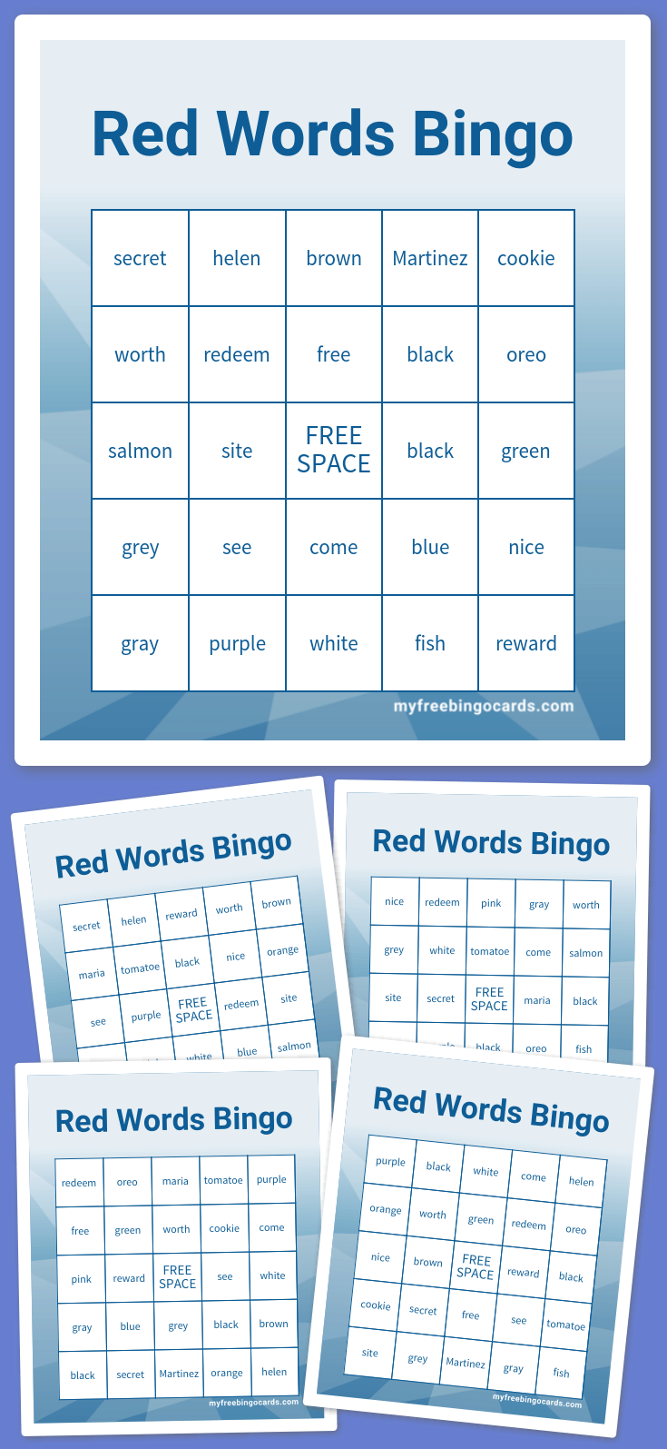 Virtual Red Words Bingo