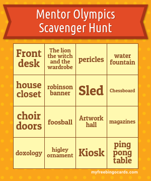 Mentor Olympics Scavenger Hunt Bingo